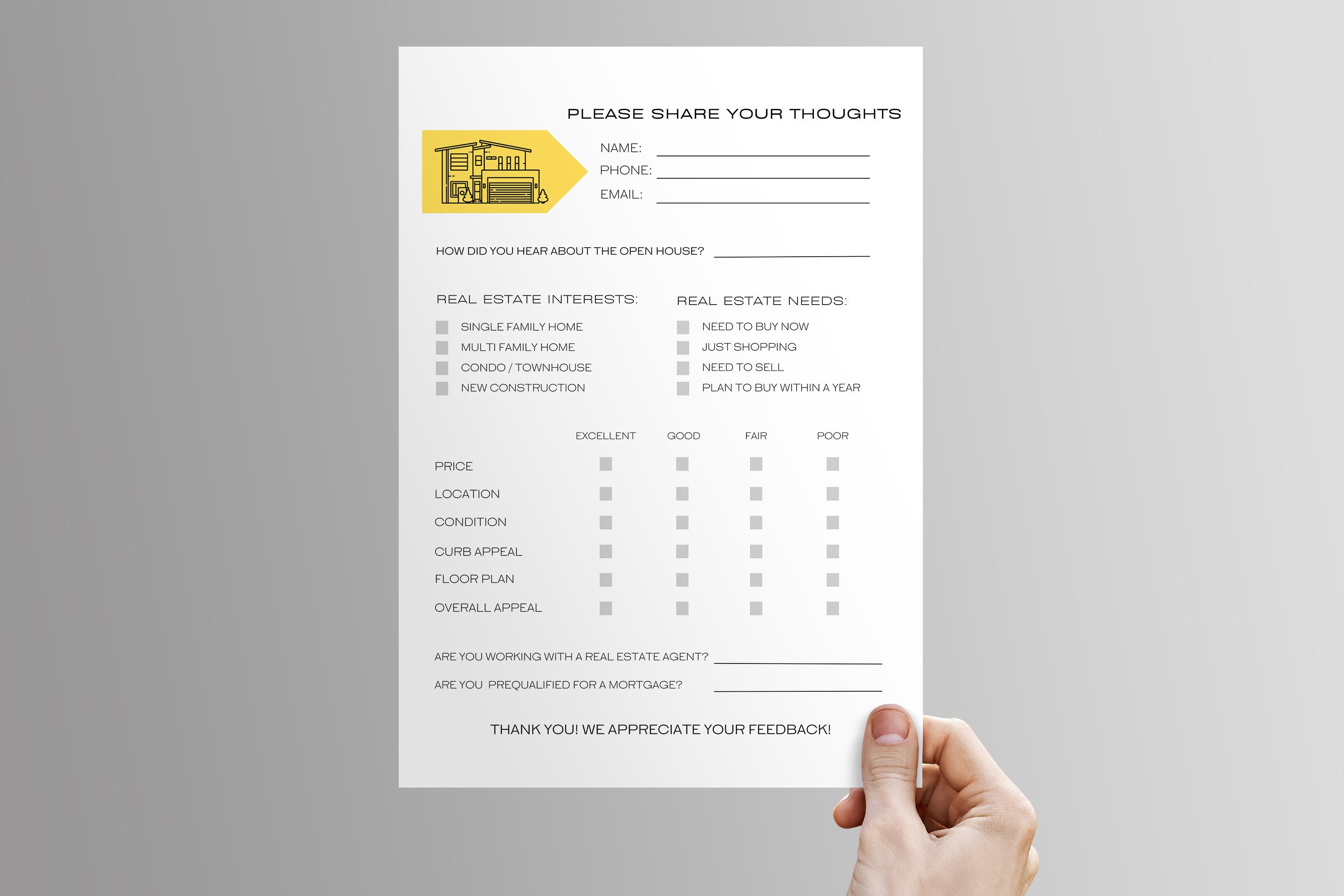 Open House Feedback Form | Realtor Open House | Instant Download | Real ...