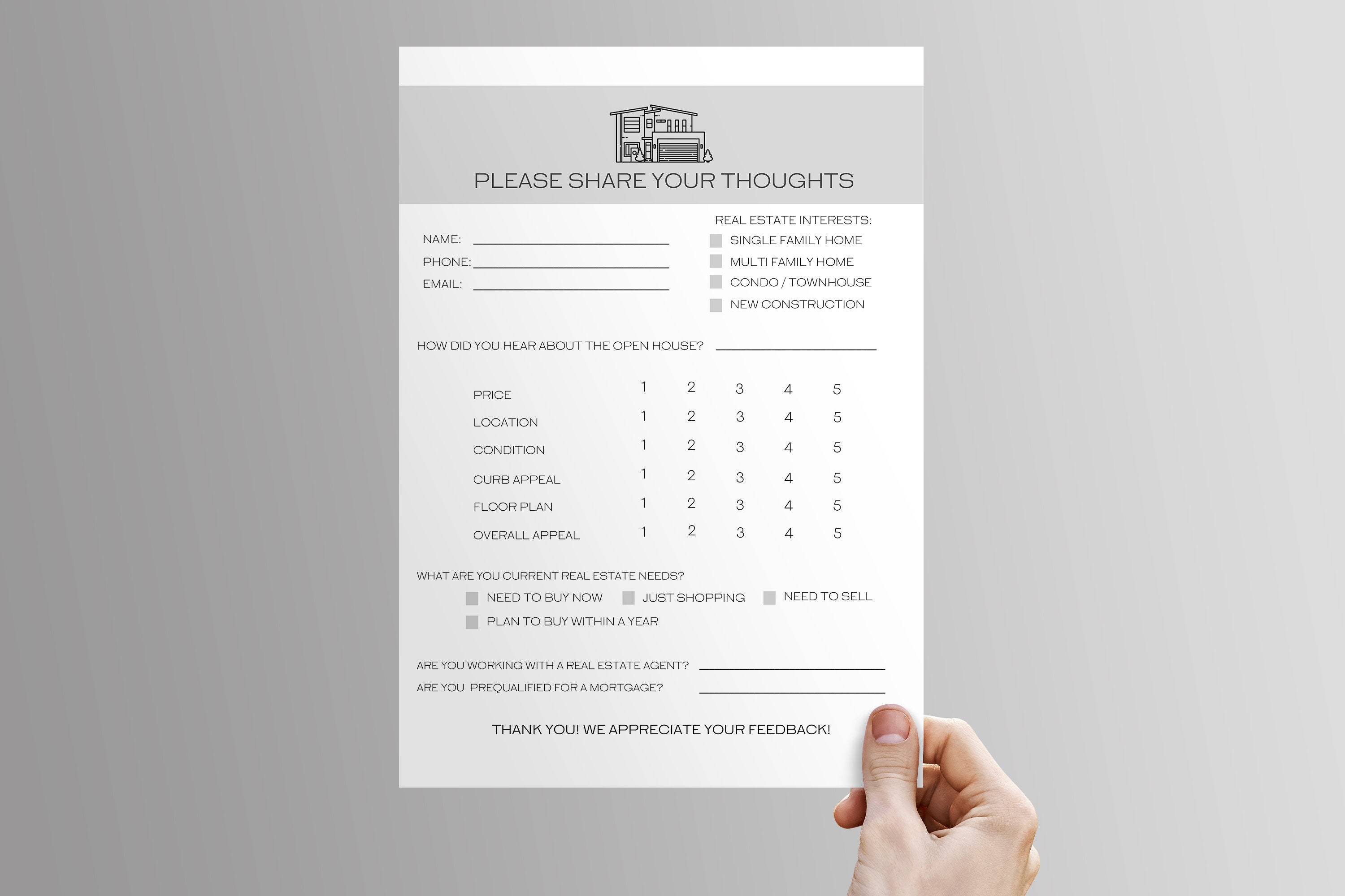 Open House Feedback Form Sheet | Realtor Open House |instant Download ...