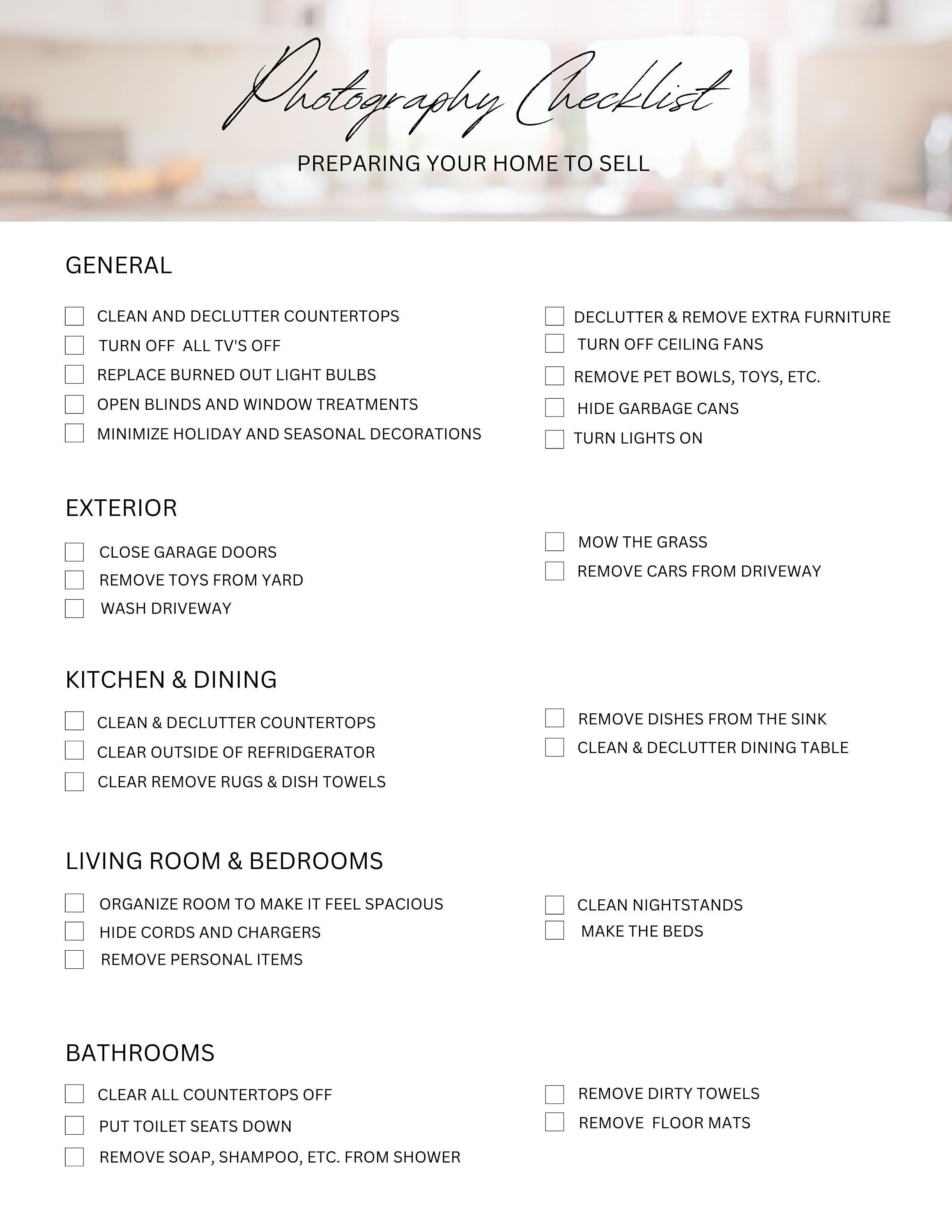 Real Estate Photography Checklist | Selling Your Home Checklist ...
