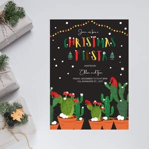 Editable Christmas Fiesta Invitation Cactus Mexican Holiday Fiesta ...