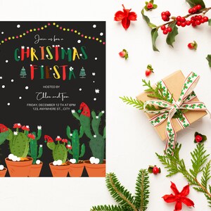 Editable Christmas Fiesta Invitation Cactus Mexican Holiday Fiesta ...