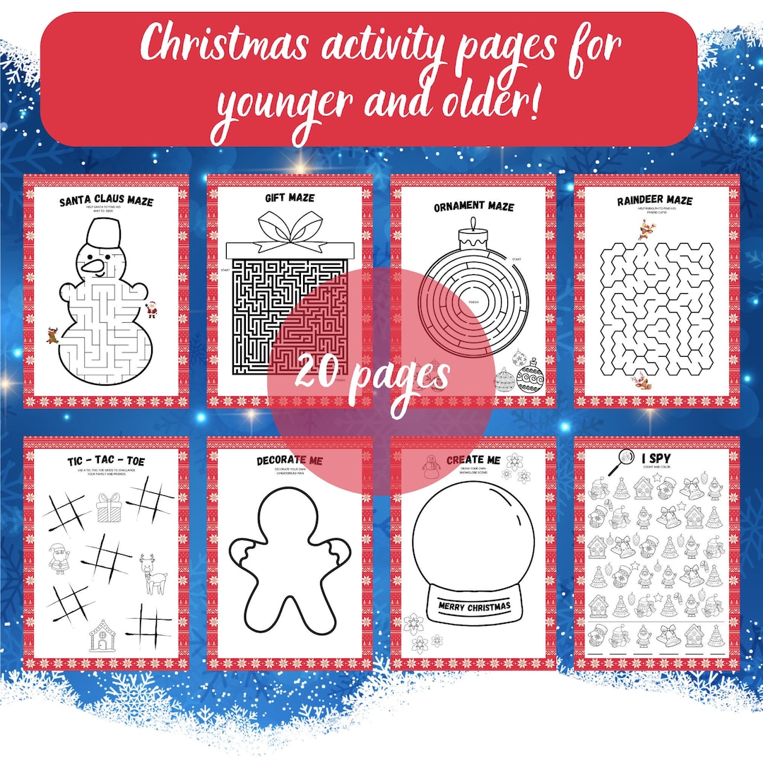 20printable Christmas Activity Pages for Kids and Elders,kid's ...
