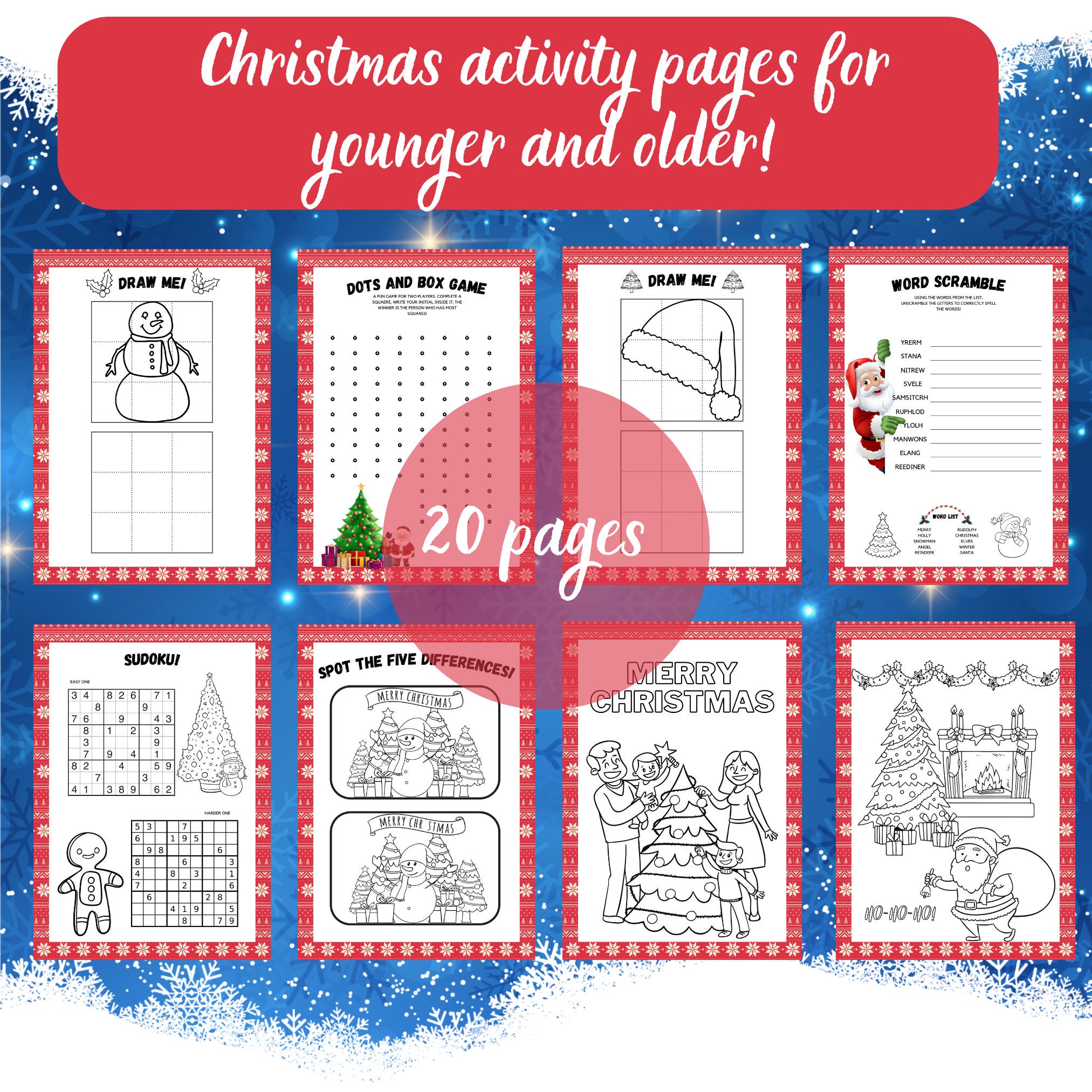 20printable Christmas Activity Pages for Kids and Elders,kid's ...