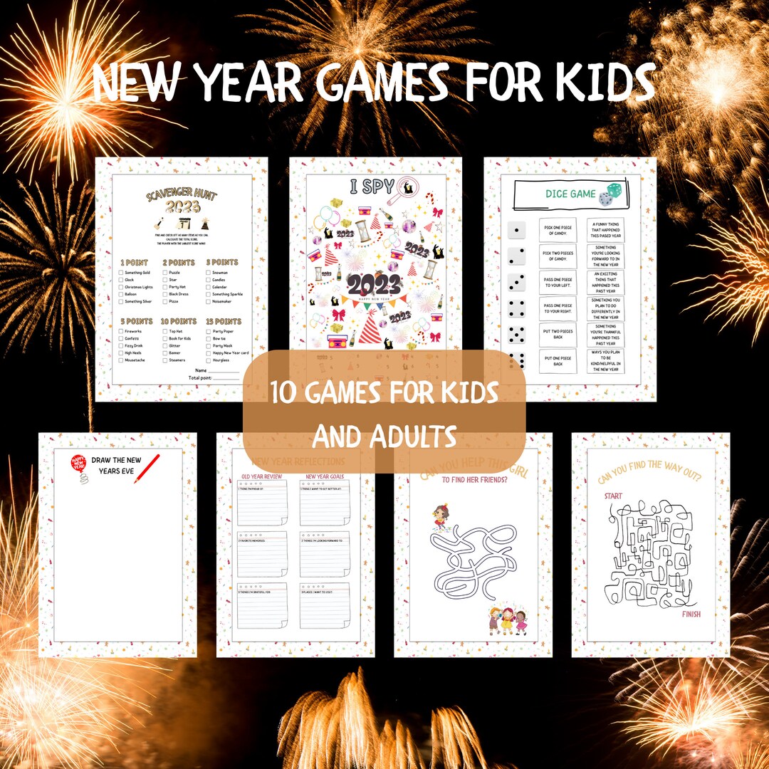 New Year Games for Kids, 7 Printable Games, New Year Activity, Games ...