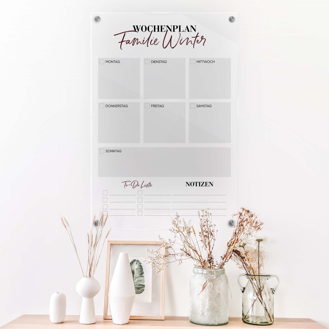 Weekly Plan basic, Vertical, Acrylic Calendar Customizable, Acrylic ...