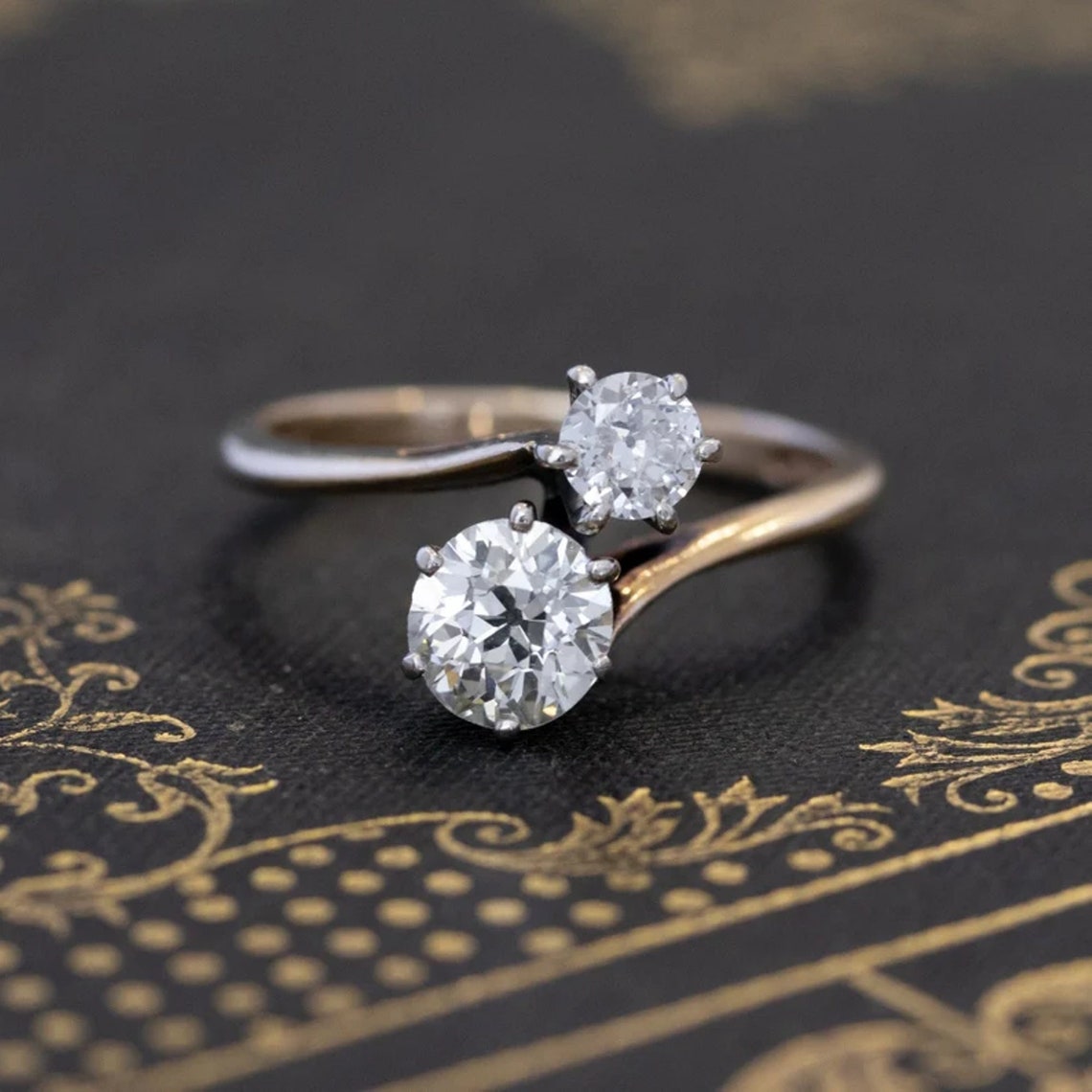 1 Carat Double Stone Engagement Ring, Toi Et Moi Ring, Round Brilliant ...