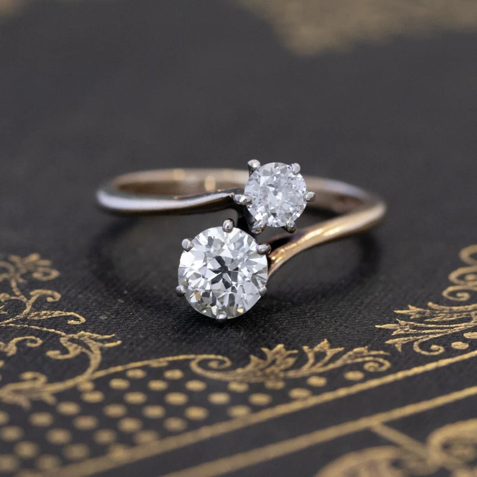 1 Carat Double Stone Engagement Ring, Toi Et Moi Ring, Round Brilliant ...