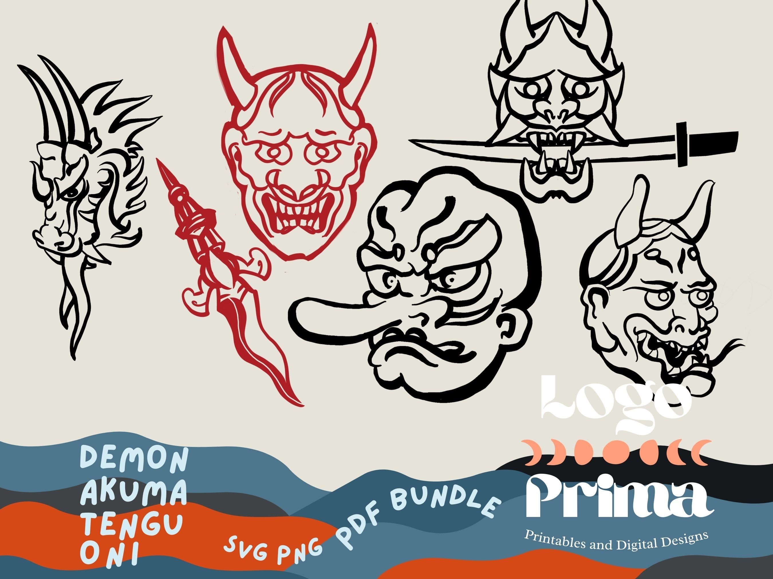 Demon Mask SVG PNG PDF Bundle Akuma Oni Tengu - Etsy Canada
