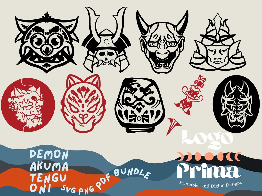Demon Mask SVG PNG PDF Bundle Akuma Oni Tengu - Etsy Canada