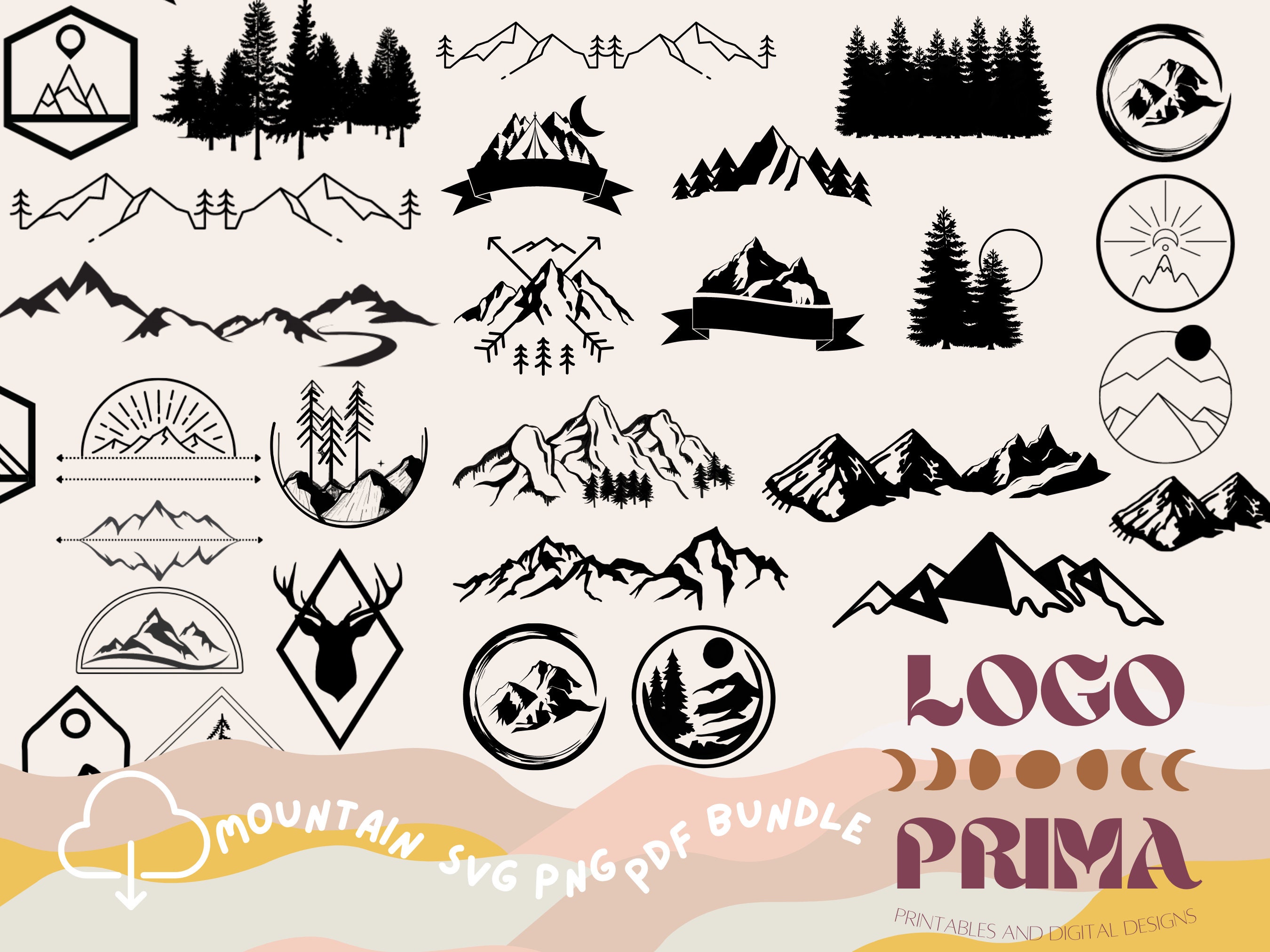 Mountain SVG PNG PDF Logo Bundle - Etsy