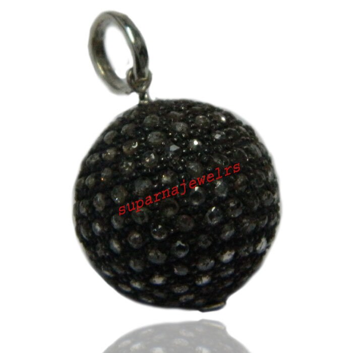 15 MM Pave Diamond Ball Pendant .sterling Silver Jewelry, Rosecut ...