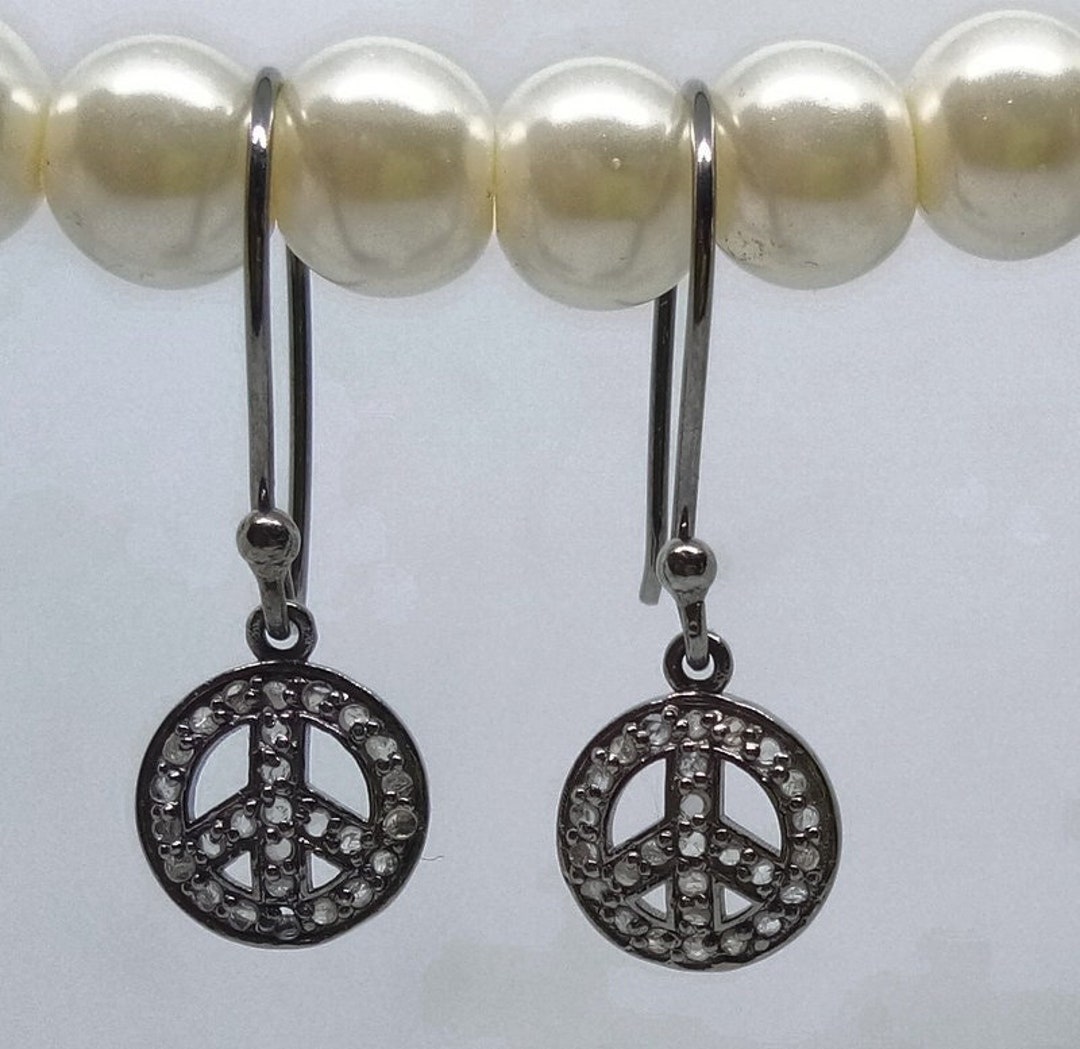 Peace Sign Earrings, Rose Cut Diamond Earring,symbol for Peace, Love ...