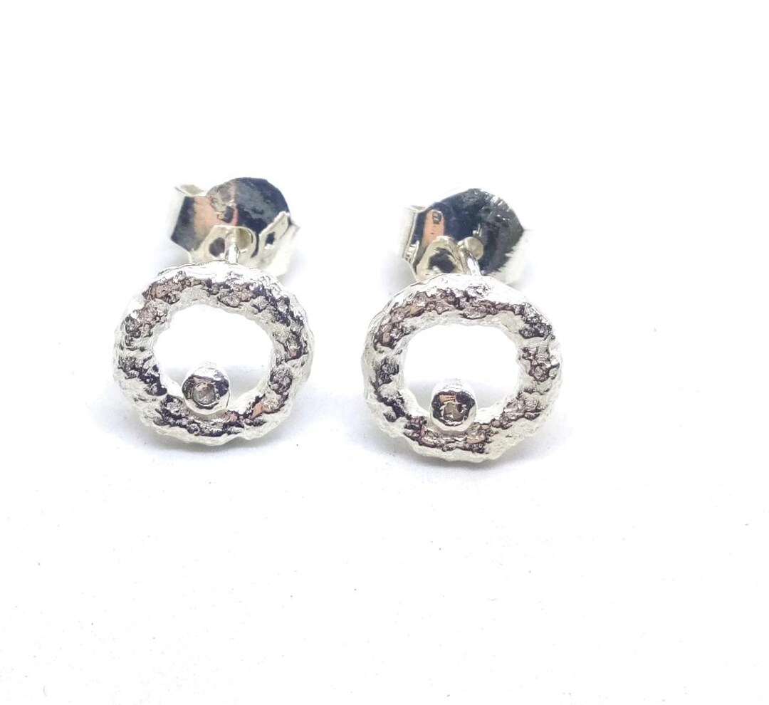 Rosecut Diamond Small Silver Circle Earrings,silver Stud Earring ...