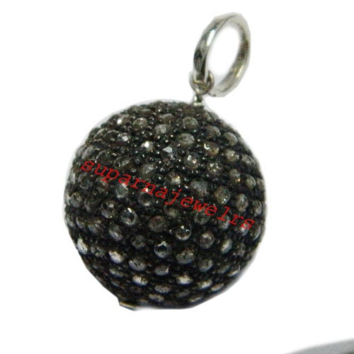 15 MM Pave Diamond Ball Pendant .sterling Silver Jewelry, Rosecut ...