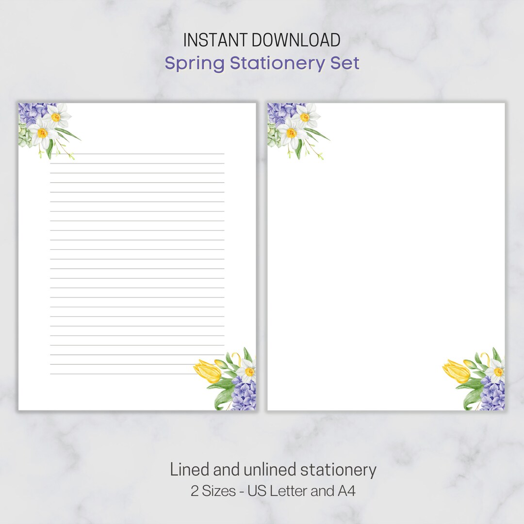 Spring Flowers Printable Stationery, Watercolour Stationery, Floral ...