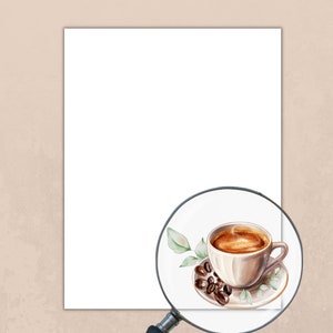 Coffee Cup Printable Stationery, Leaves and Coffee Beans, Letter ...