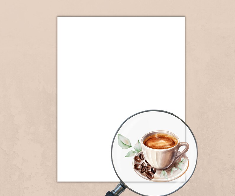 Coffee Cup Printable Stationery, Leaves and Coffee Beans, Letter ...