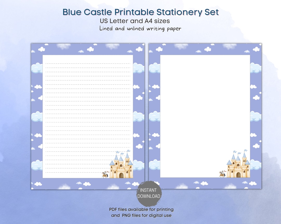 Blue Castle Stationery Set: Lined & Unlined (digital Download) - Etsy