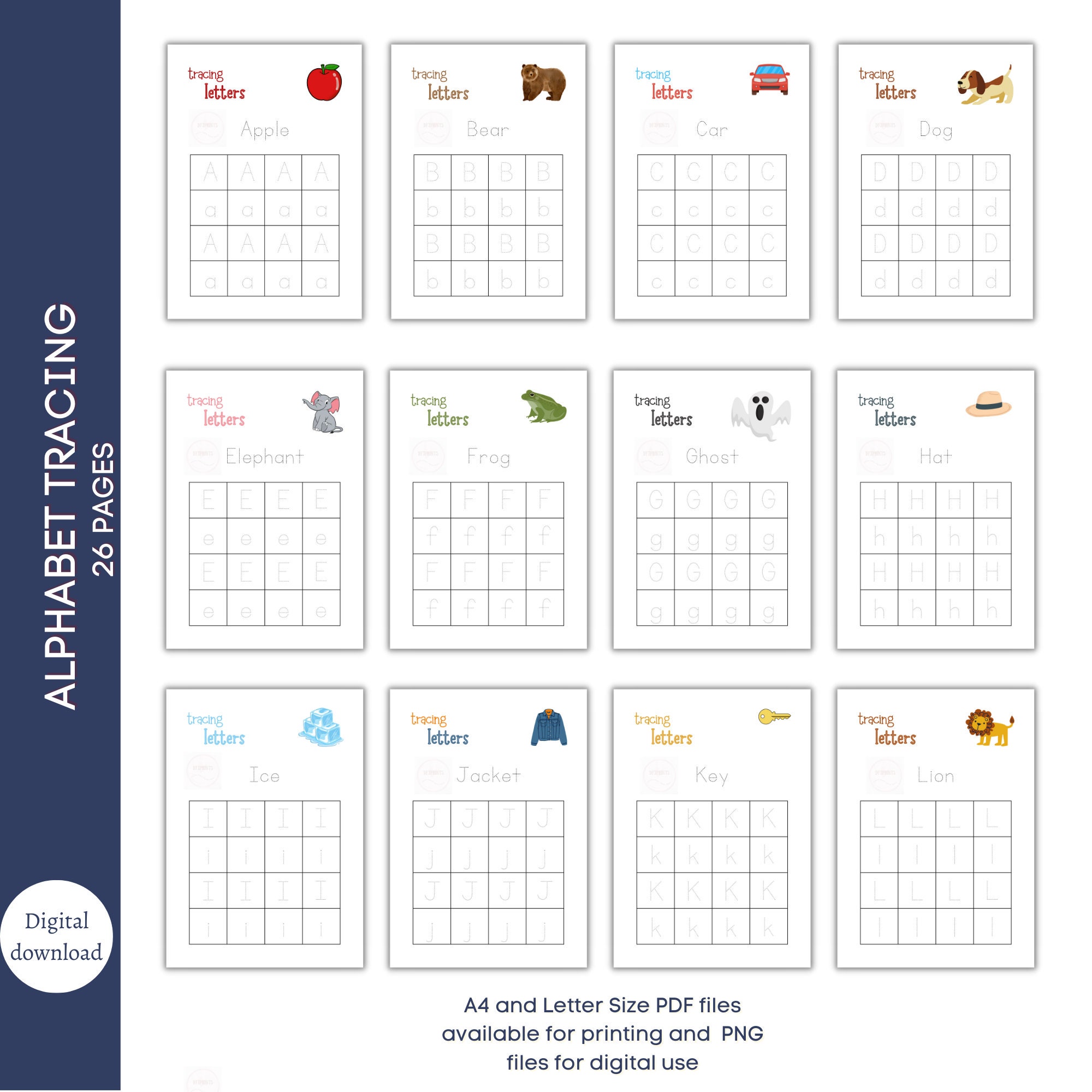 A - Z Alphabet Tracing Worksheet, 26 Upper & Lowercase Alphabet Letter ...