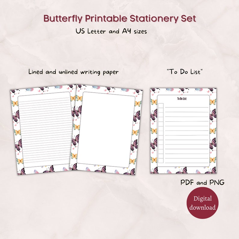Butterfly Printable Stationery, Printable Writing Paper, Writing Paper ...