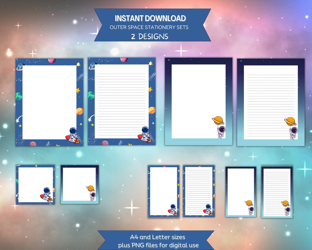 Outer Space Printable Stationery Set, Writing Notes and Cards, Writing ...