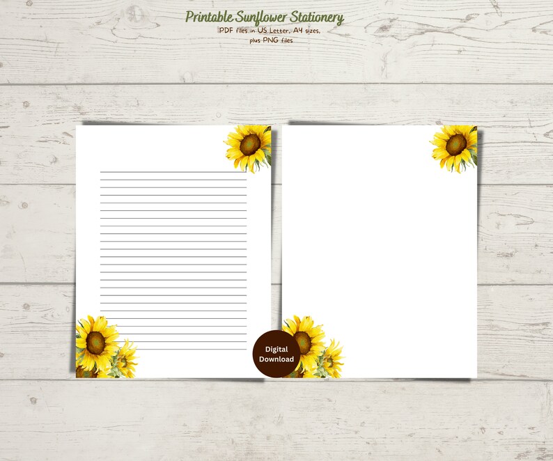 Printable Sunflower Stationery, Floral Printable Stationery, Printable ...