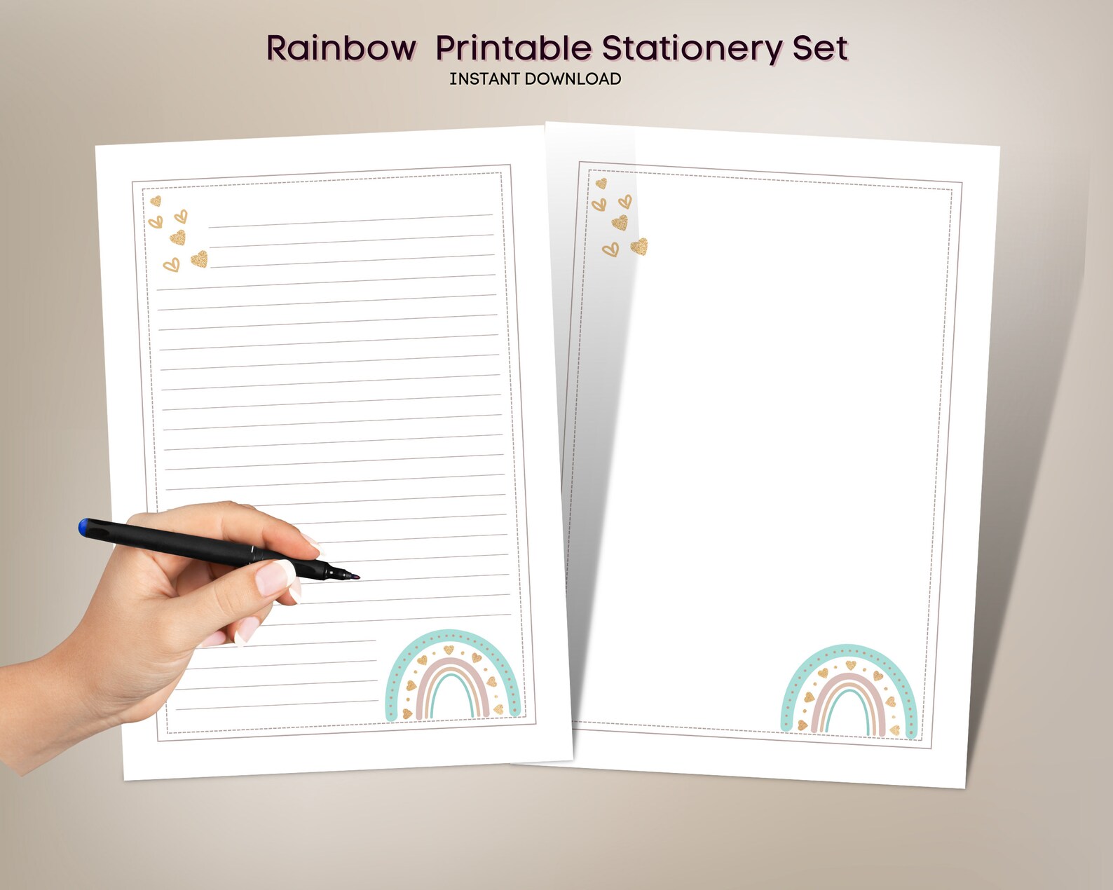 Printable Stationery, Rainbow Writing Paper, Lined Unlined, A4 US ...
