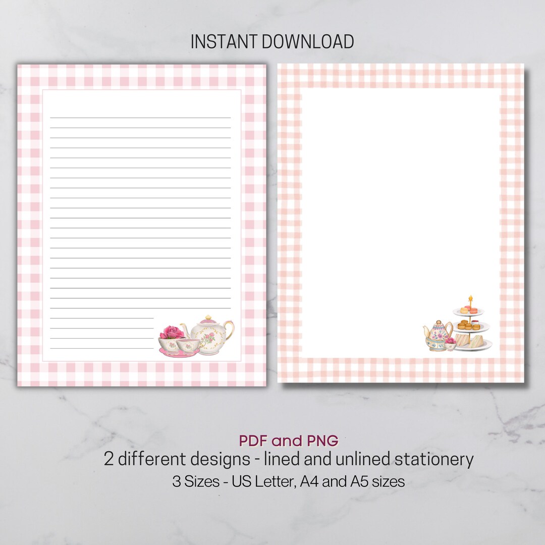 Afternoon Tea Digital Stationery, 2 Printable Stationery for Tea Lovers ...