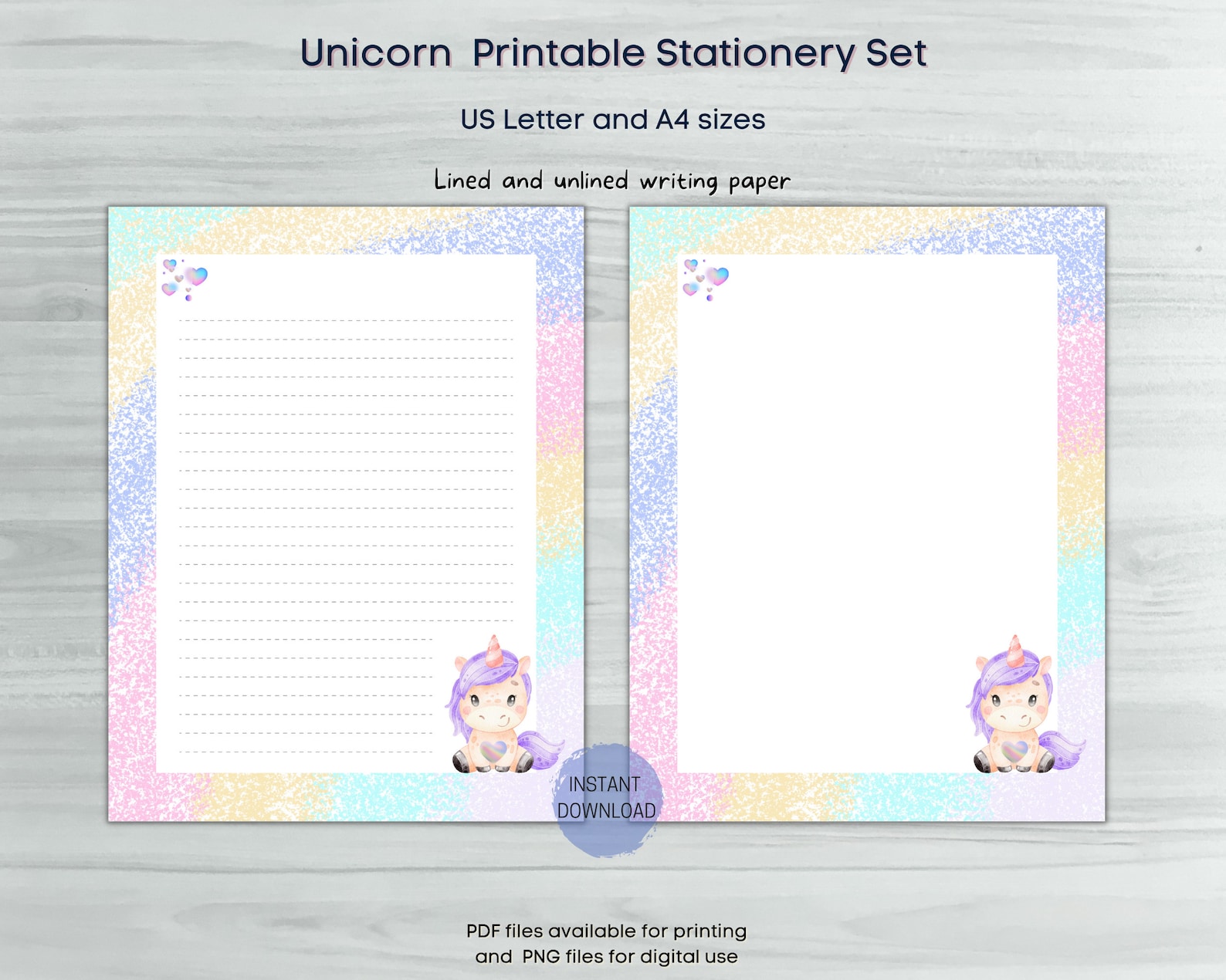 Unicorn Printable Stationery Paper, Lined and Unlined, A4 and Letter ...