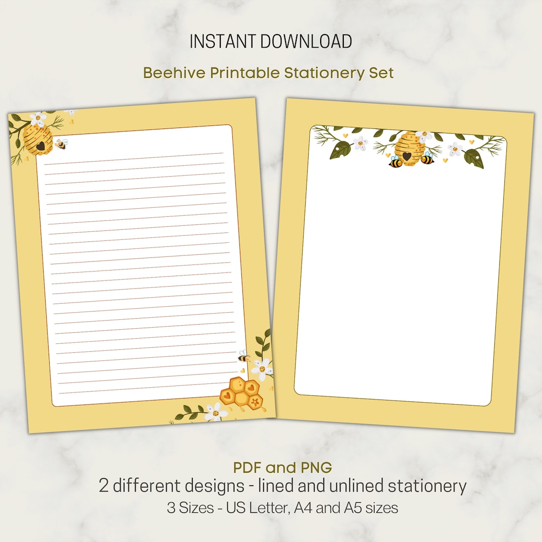 Digital Beehive Printable Stationery , Bee Stationery Printable Stationery, Letter Writing Paper ...