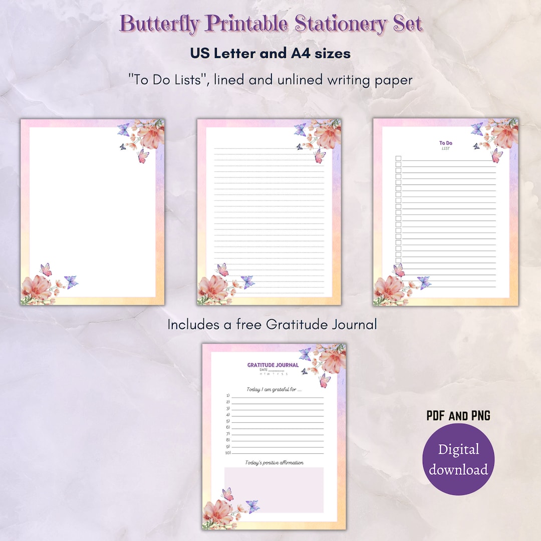Butterfly Printable Stationery, Floral Printable Paper, Printable ...