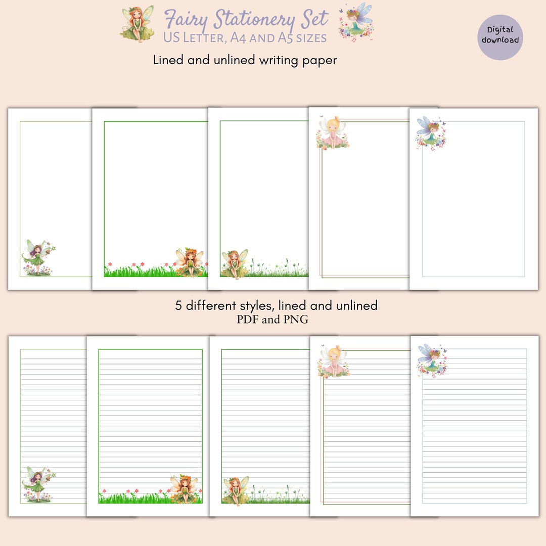 Fairy Stationery Set , Fairy Printable Paper, Digital Stationery ...