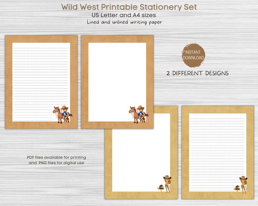 Wild West Stationery Set: Cowboy & Cowgirl Designs (digital Download ...