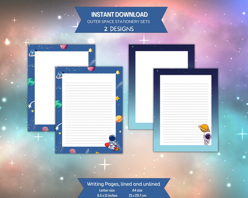 Outer Space Printable Stationery Set, Writing Notes and Cards, Writing ...