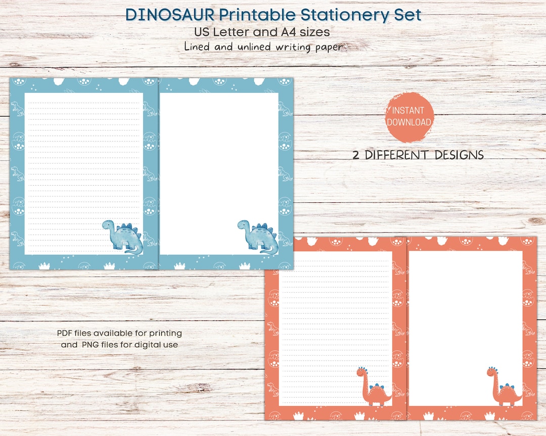 Dinosaur Stationery: Printable Letter Paper, A4 & US Letter (digital ...