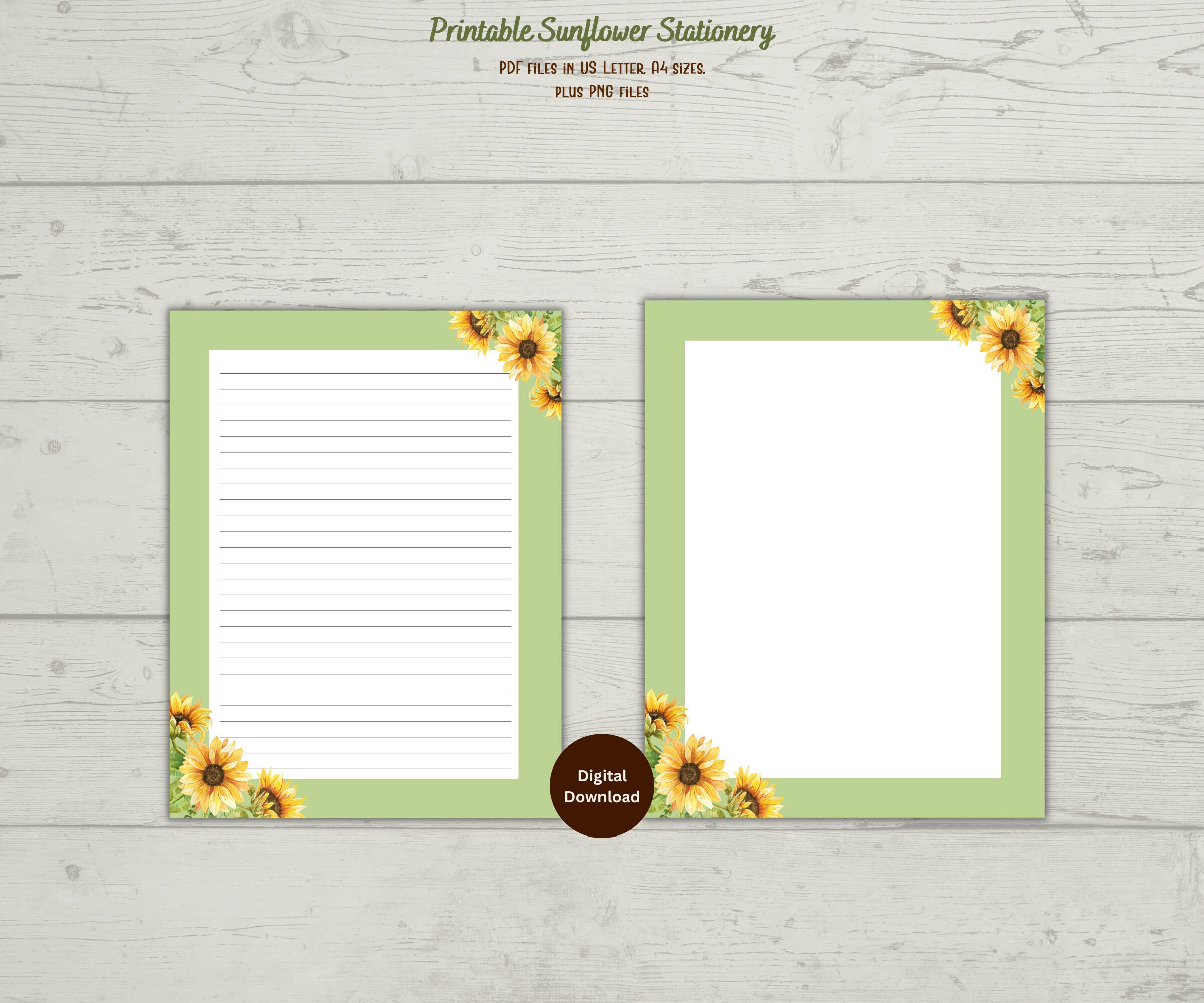 Printable Sunflower Stationery, Floral Printable Stationery, Printable ...