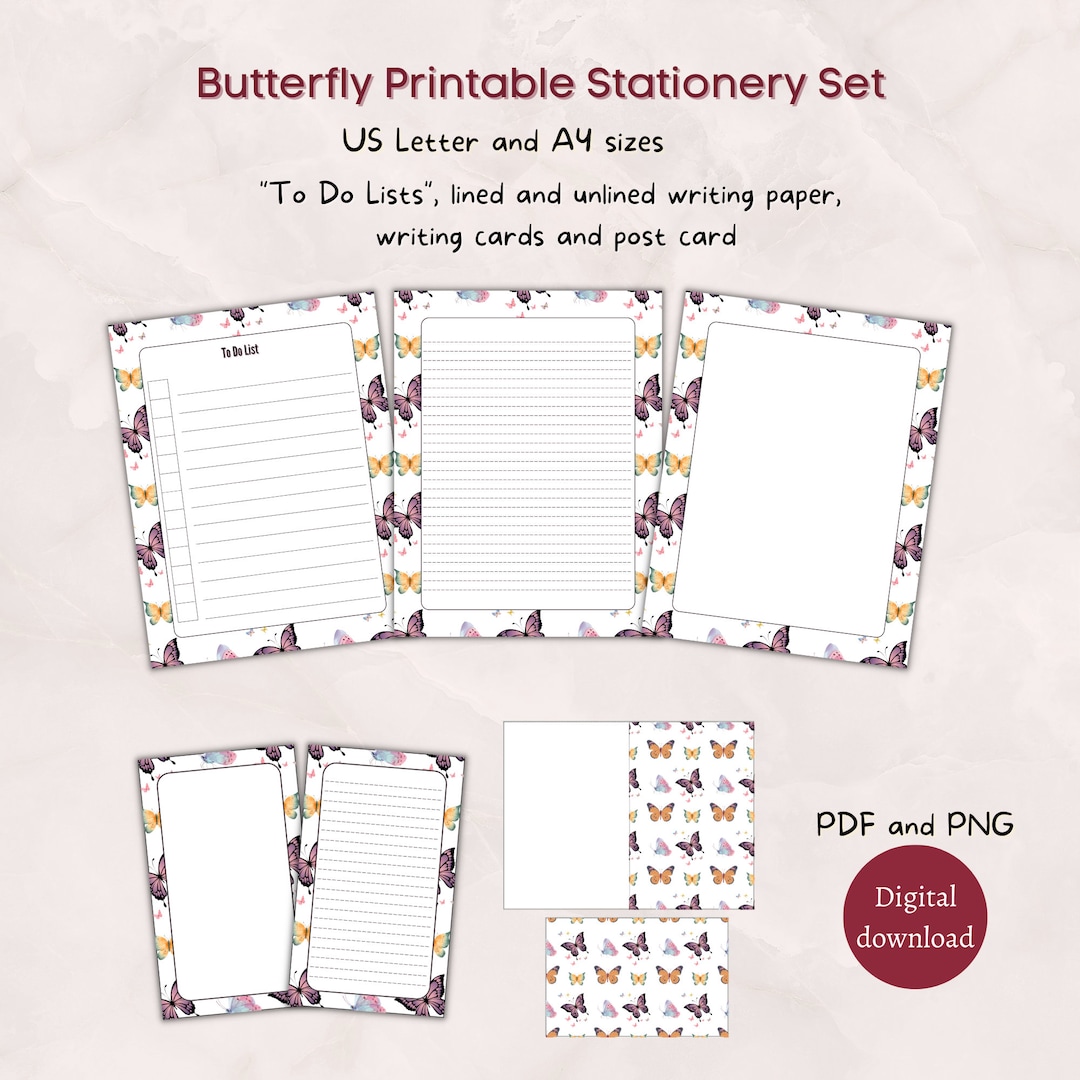 Butterfly Printable Stationery, Printable Writing Paper, Writing Paper ...