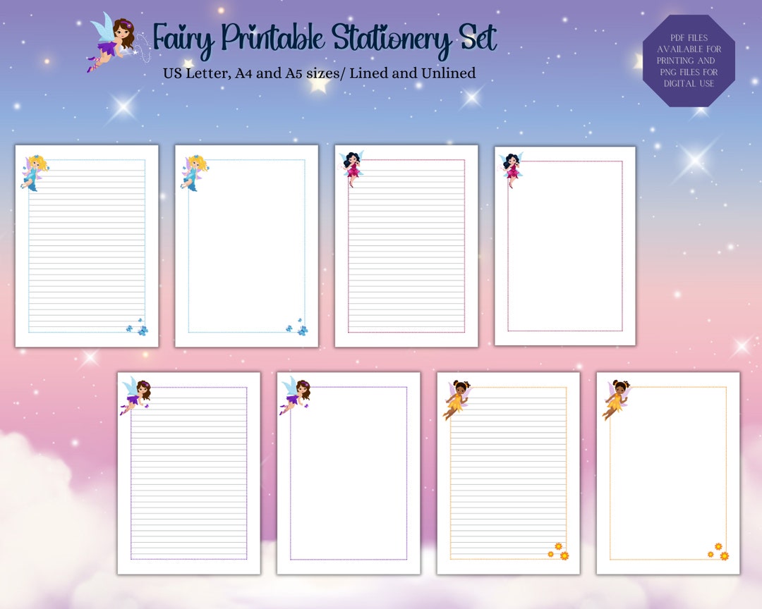 Fairy Stationery Set: Lined & Unlined Printable Paper (digital Download ...