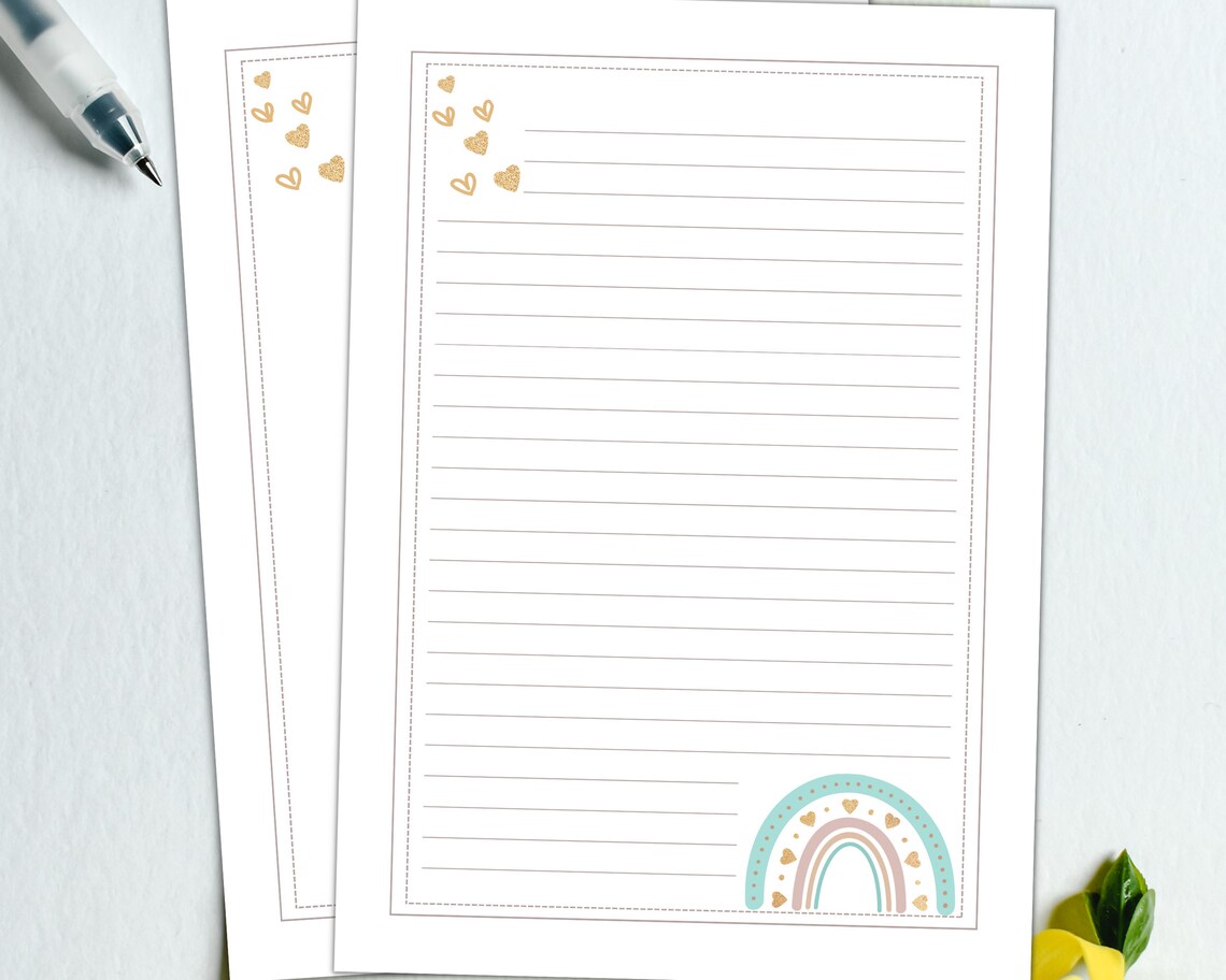 Printable Stationery, Rainbow Writing Paper, Lined Unlined, A4 US ...
