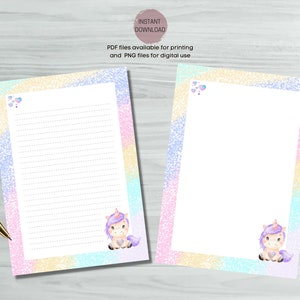 Unicorn Printable Stationery Paper, Lined and Unlined, A4 and Letter ...