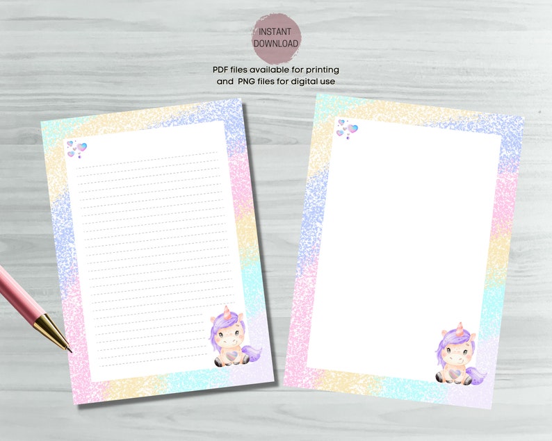 Unicorn Printable Stationery Paper, Lined and Unlined, A4 and Letter ...
