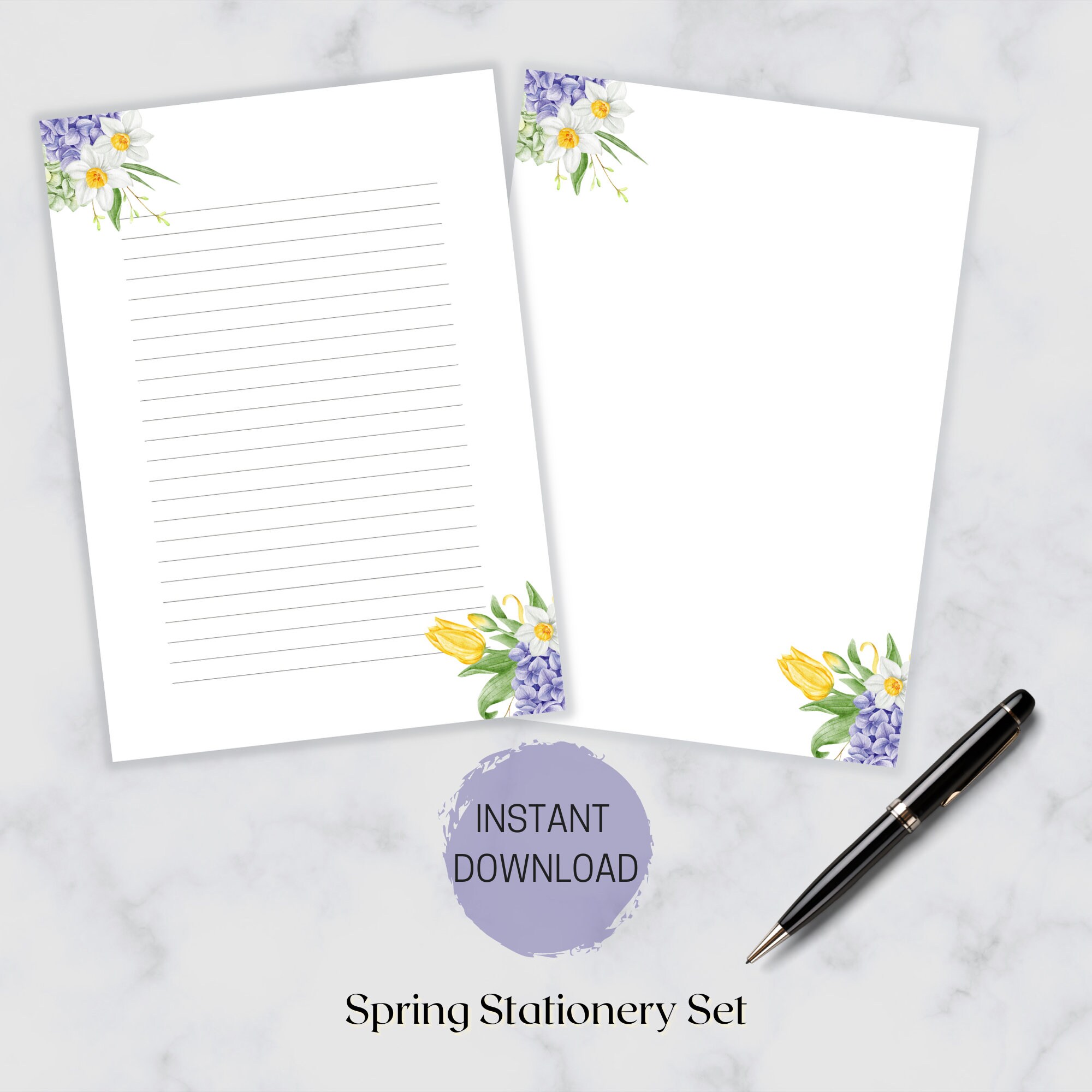 Spring Flowers Printable Stationery, Watercolour Stationery, Floral ...