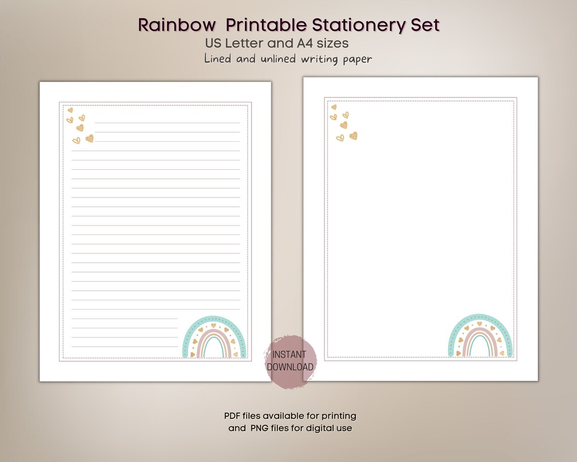 Rainbow Stationery: Lined & Unlined Writing Paper (digital Download) - Etsy
