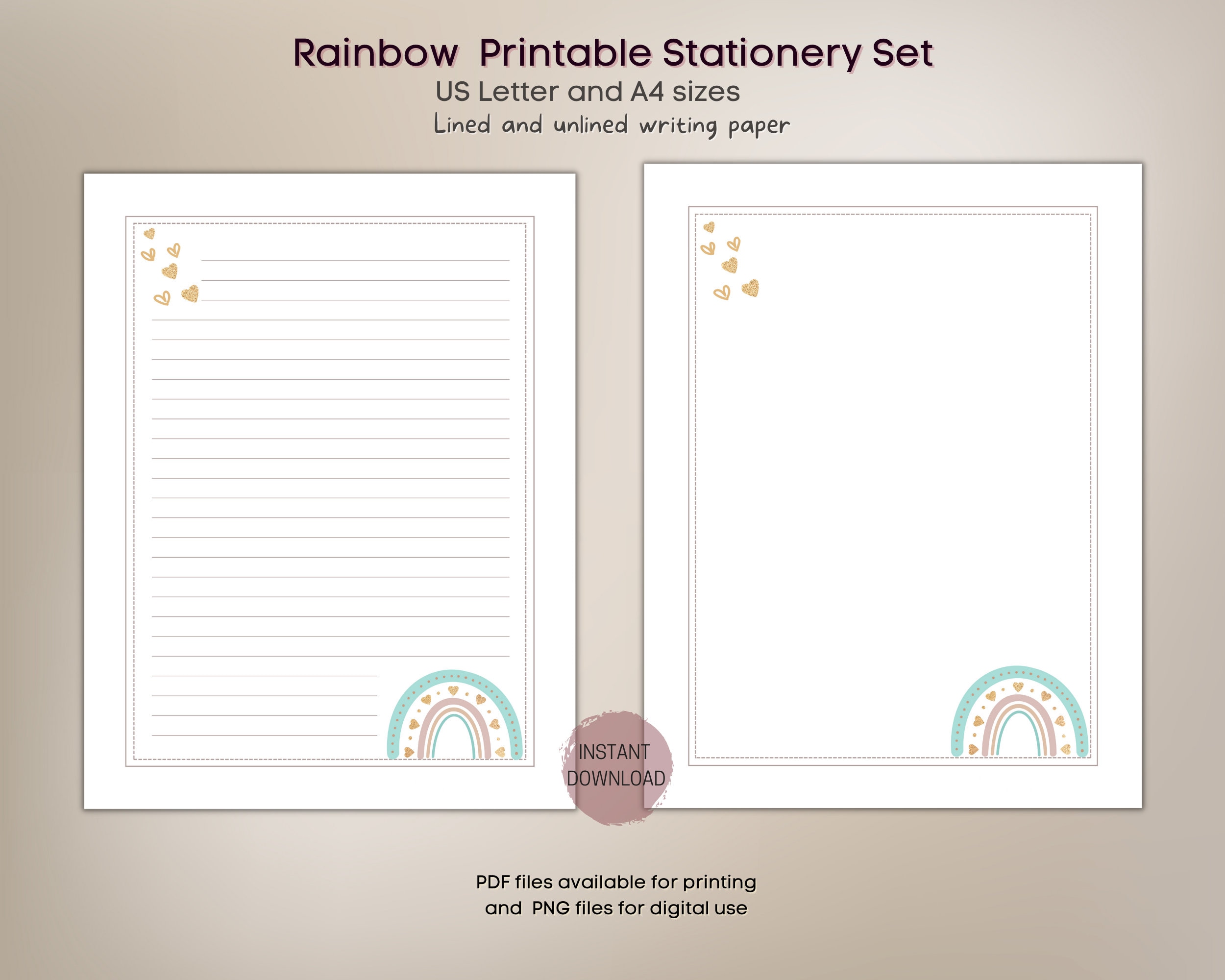 Rainbow Stationery: Lined & Unlined Writing Paper (digital Download) - Etsy