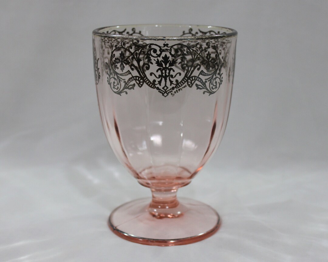 Pink Depression Glass Compote Dish With Sterling Silver Overlay Pattern ...