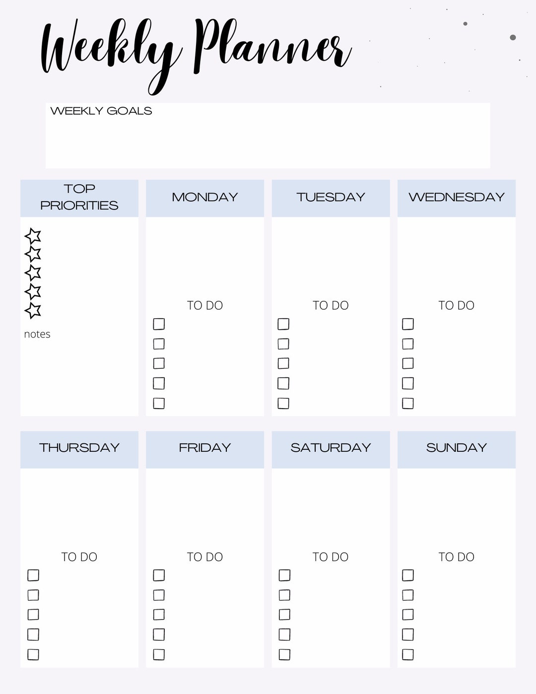 Weekly Planner, Instant Download, Downloadable Weekly Planner, Weekly ...