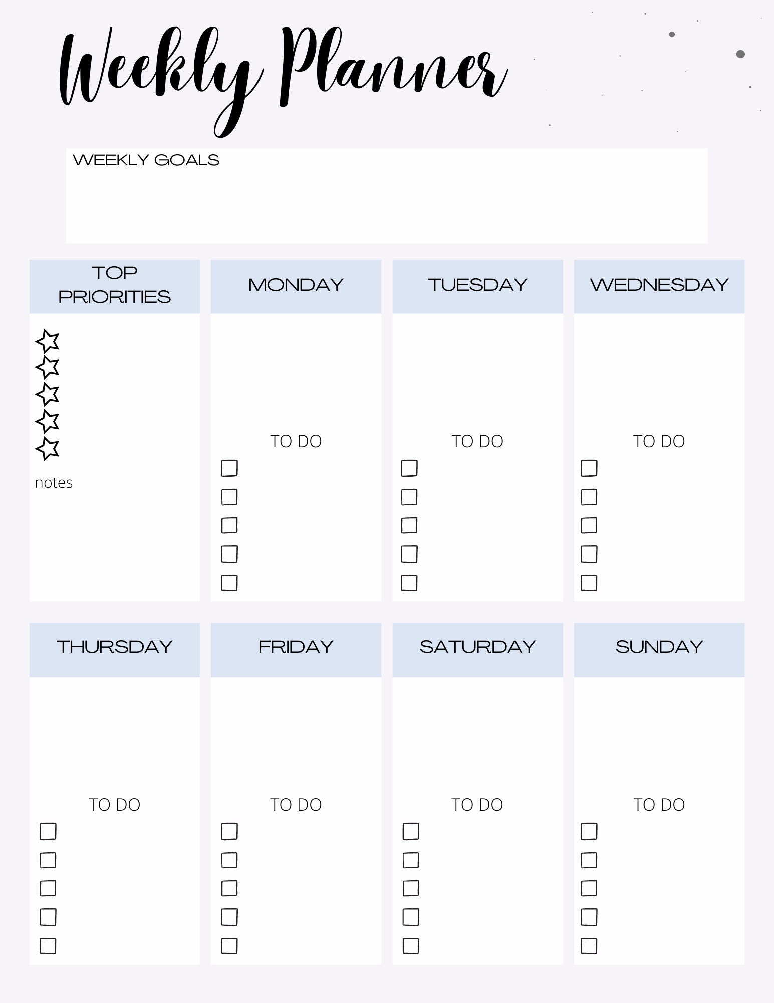 Weekly Planner, Instant Download, Downloadable Weekly Planner, Weekly ...