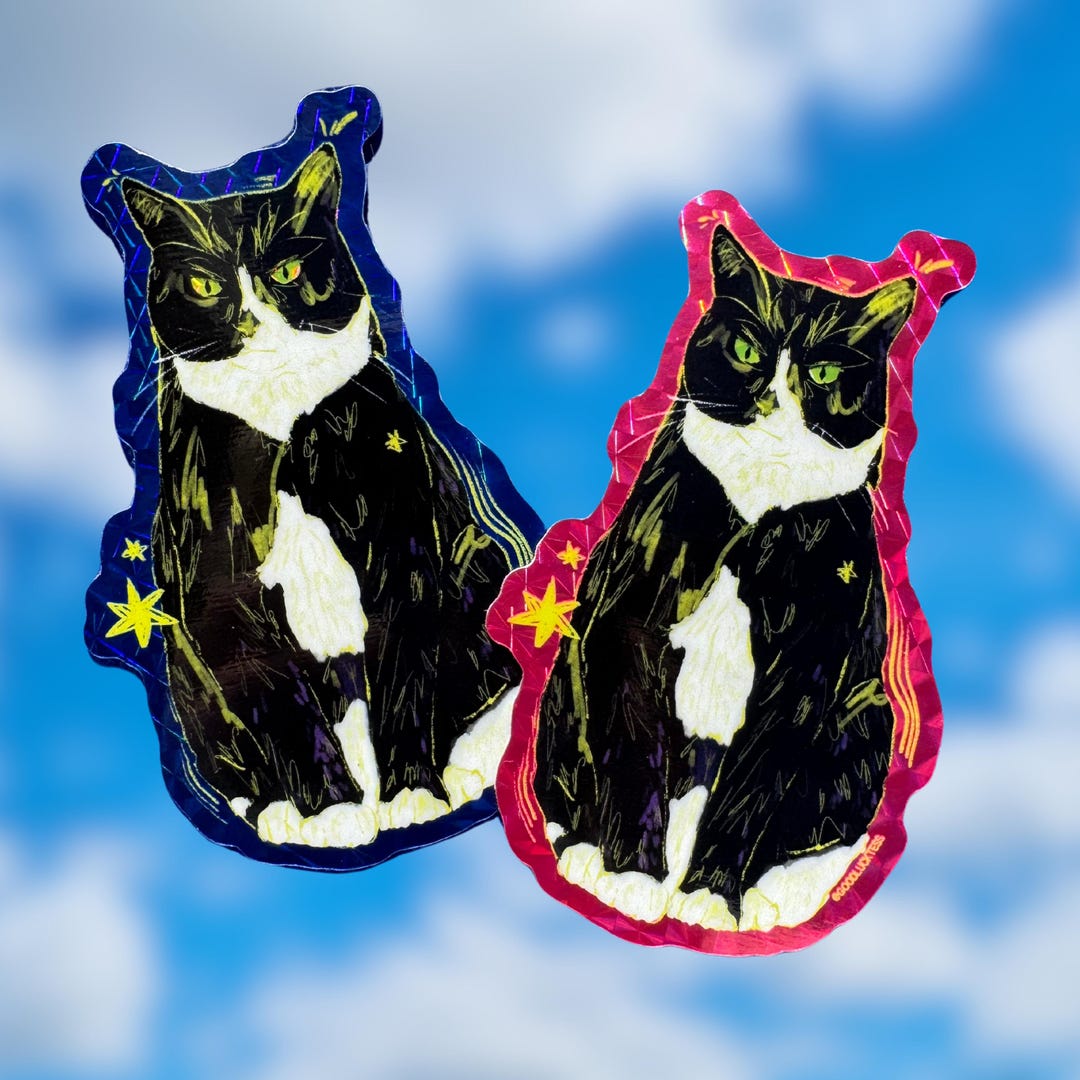 King James Sticker | Tuxedo Cat Sticker | Cute Black Cat Sticker - Etsy