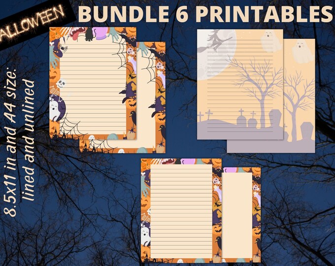 Printable Halloween Stationary Cute Halloween Letter Writing Set Lined ...