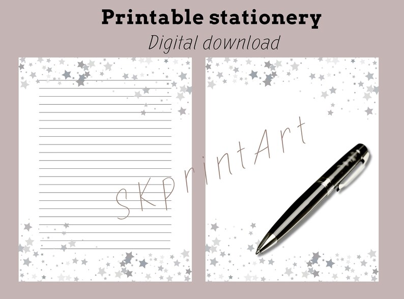 Letter Writing Set, Moon and Stars Printable Stationery, Bundle Lined ...